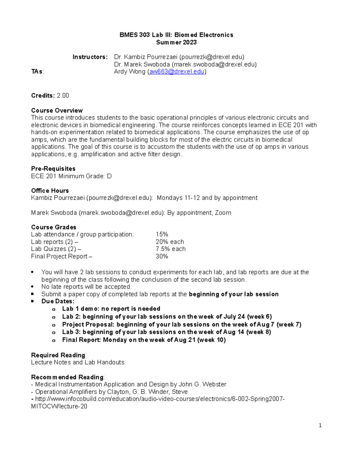 Syllabus 303 Summer 2023 final vr AW - BMES 588 - Studocu