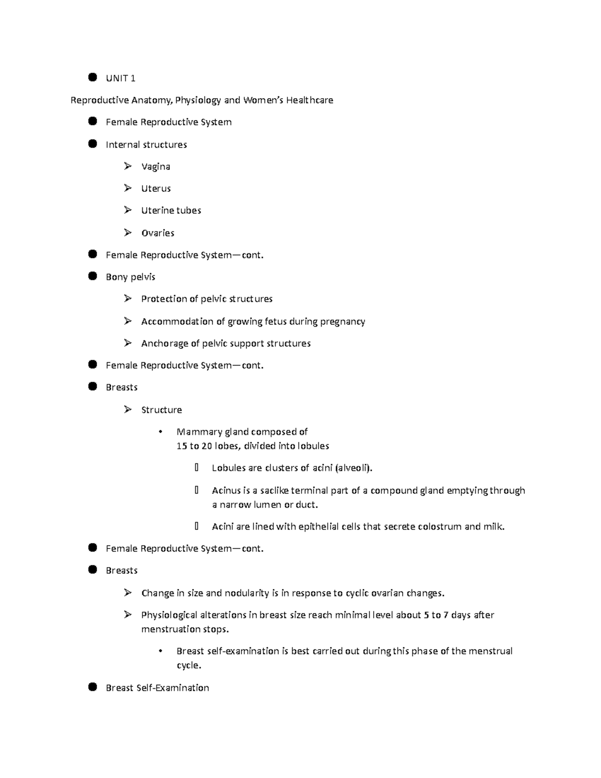 Module 1 Notes Unit 1 Reproductive Anatomy Physiology And Women S