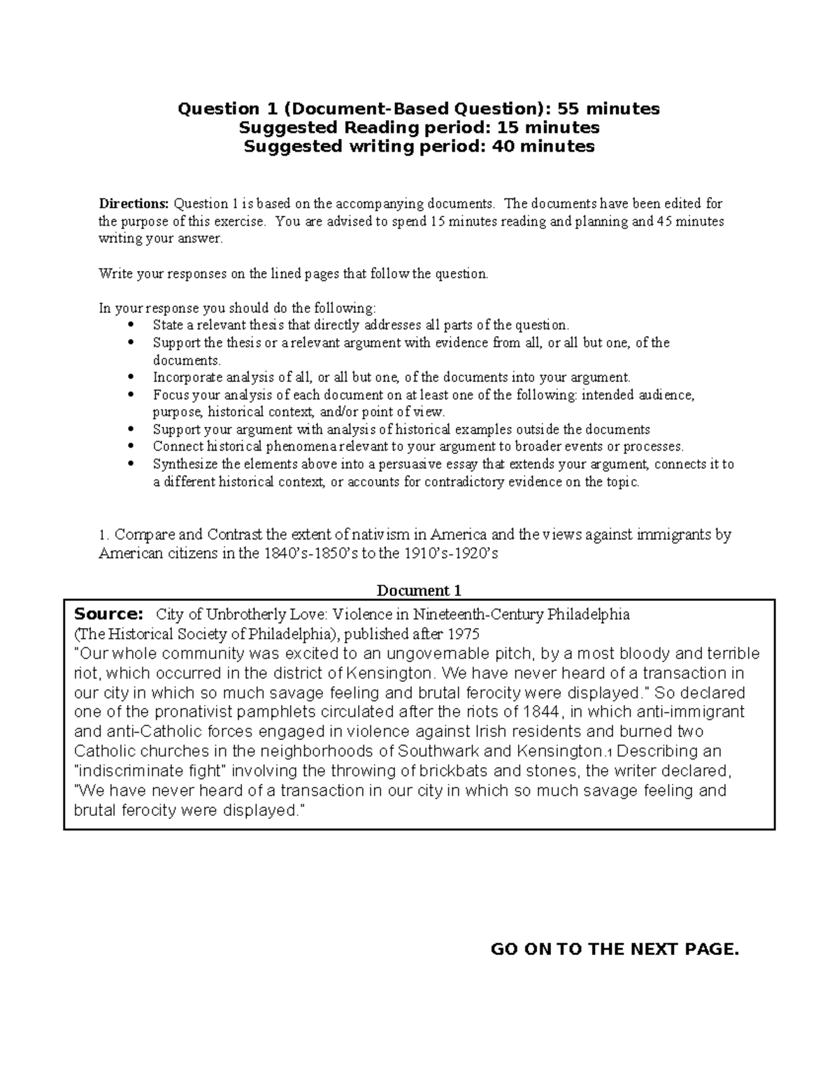 DBQ PEO 2 - Work - Question 1 (Document-Based Question): 55 minutes ...