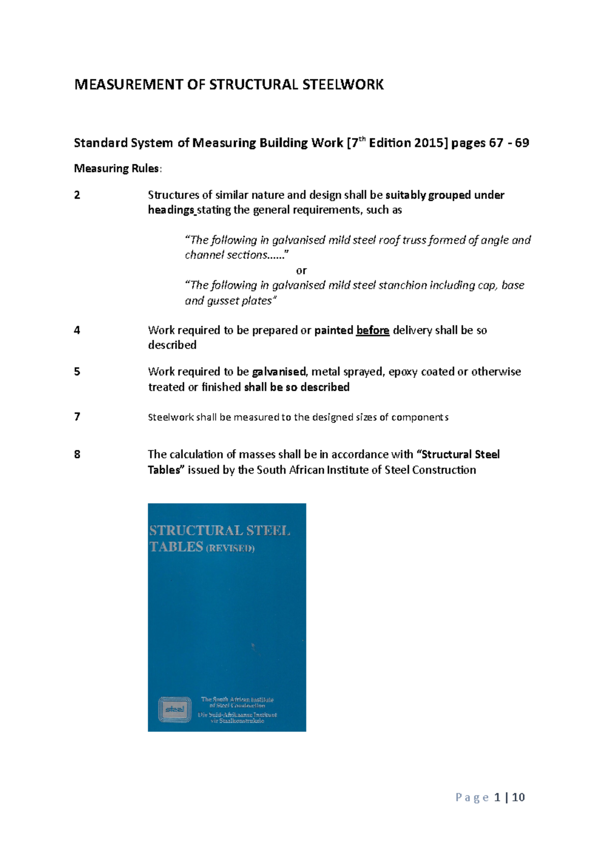 Measurement OF Structural Steelwork Notes 2020 - MEASUREMENT OF ...