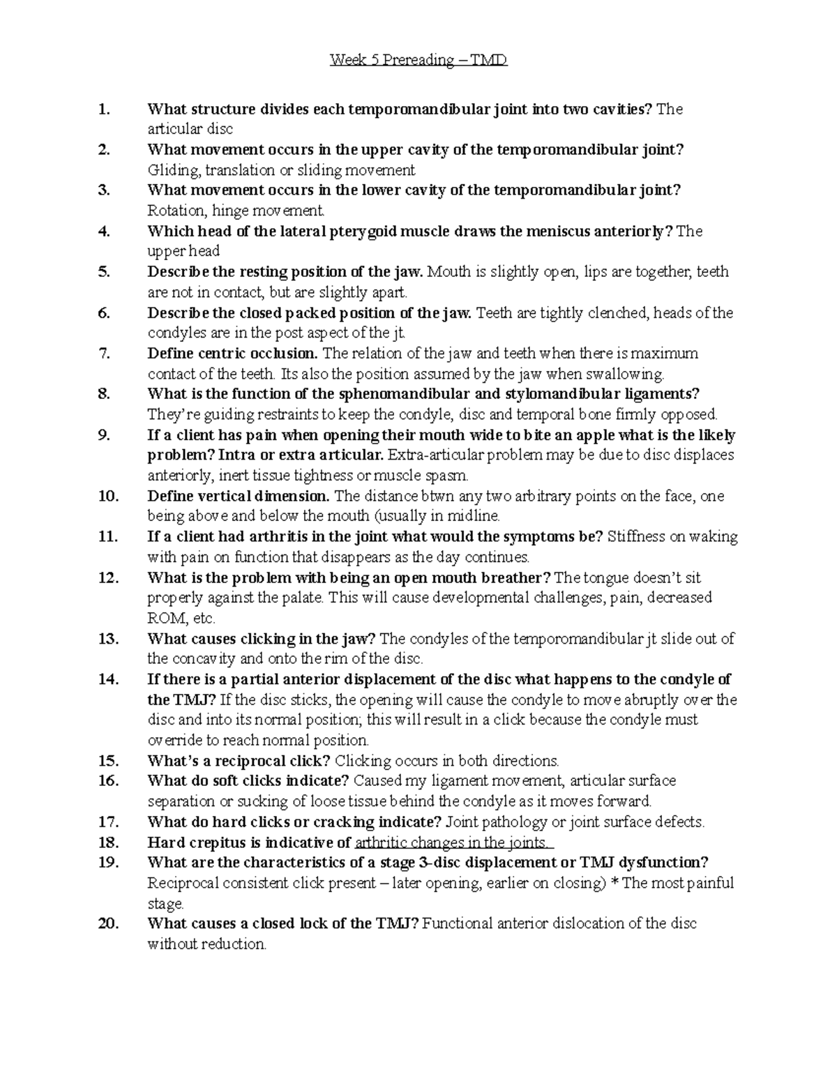 Week 5 Temporomandibular Disorder (TMD) Prereading - Week 5 Prereading ...