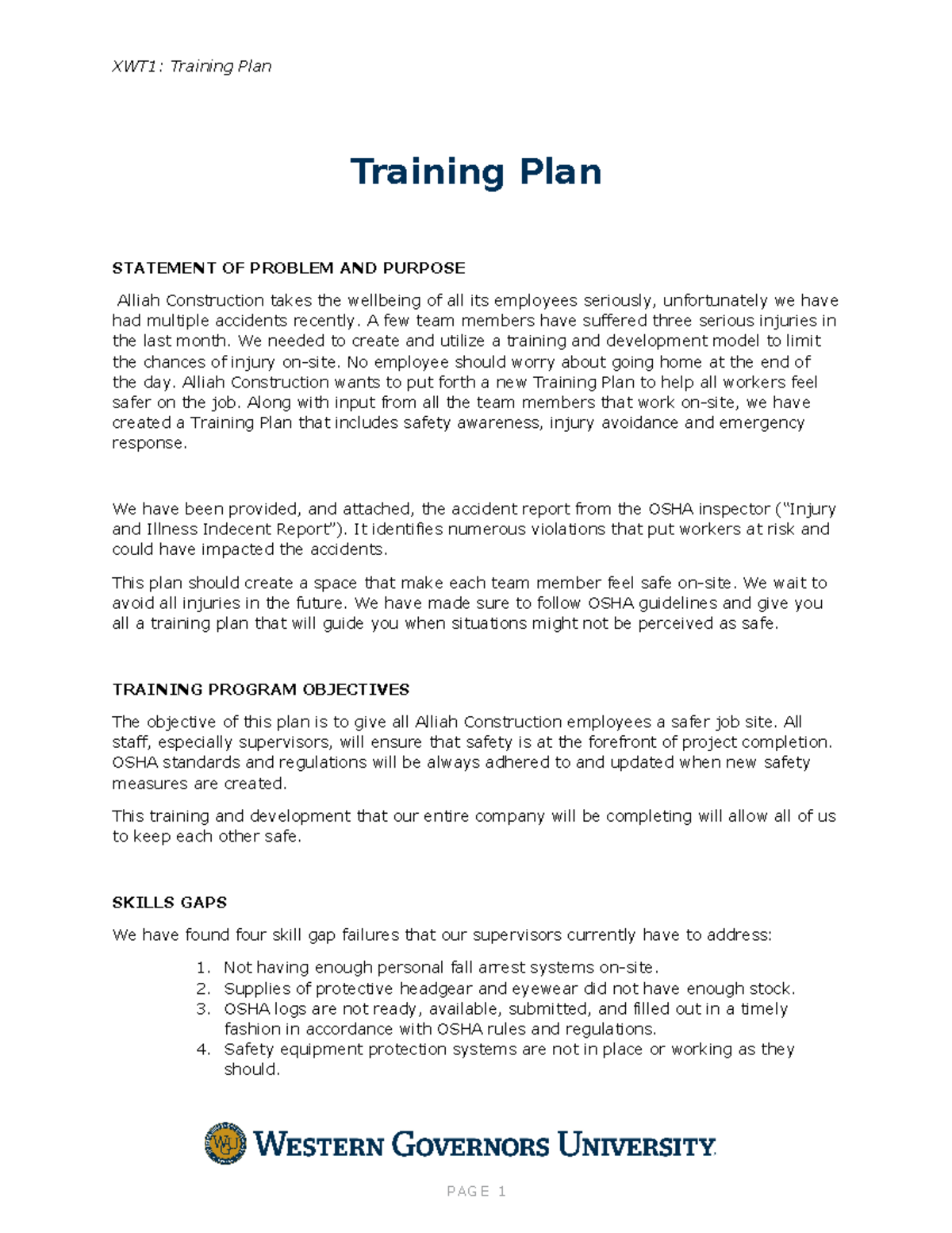 Training Plan - Korene Murdie - XWT1: Training Plan Training Plan ...