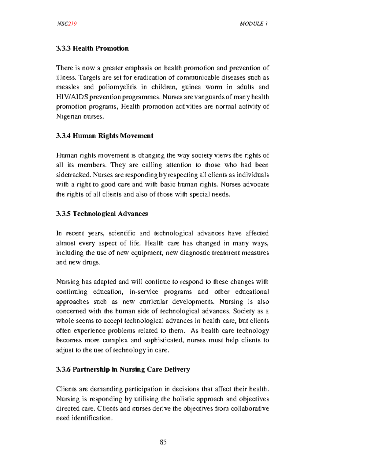 Foundation of professional nursing 17 - NSC 219 MODULE 1 3.3 Health ...