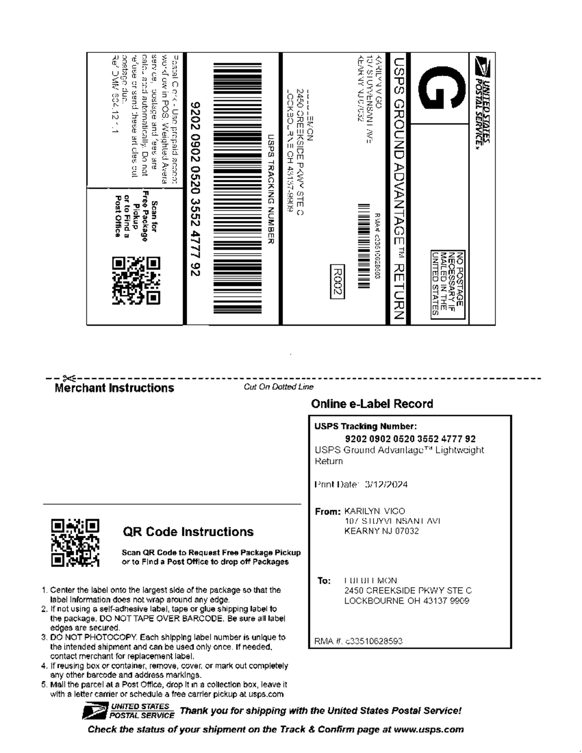 Return Shipping Label - Studocu