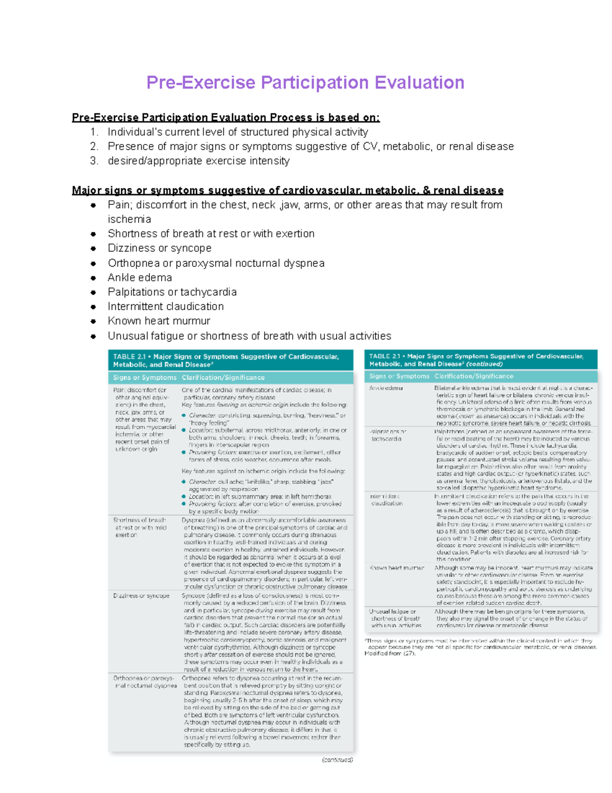 Ppre exercise participation evaluation - Pre-Exercise Participation ...