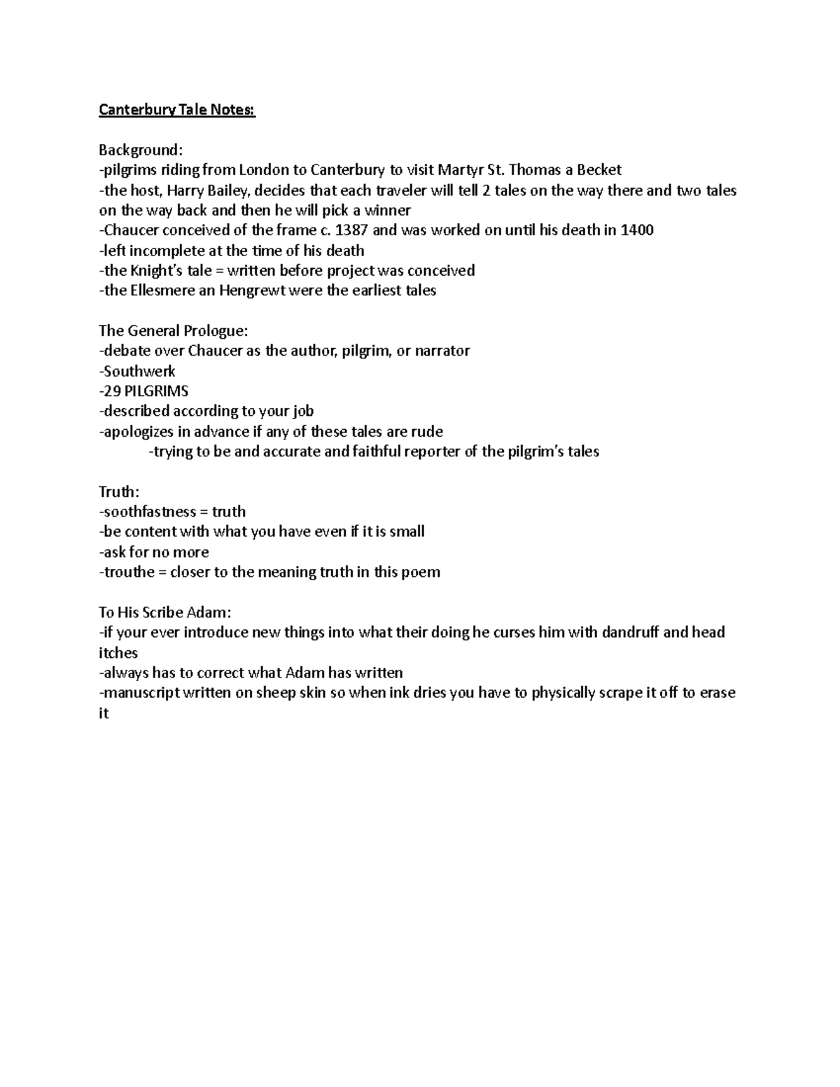Canterbury Tale Notes - Canterbury Tale Notes: Background: -pilgrims ...