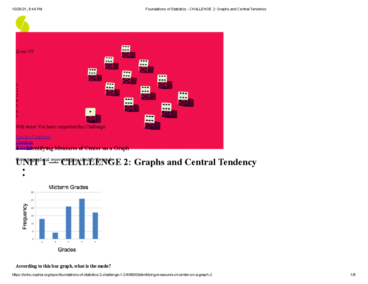Foundations of Statistics - Challenge 2 Graphs and Central Tendency 6 ...