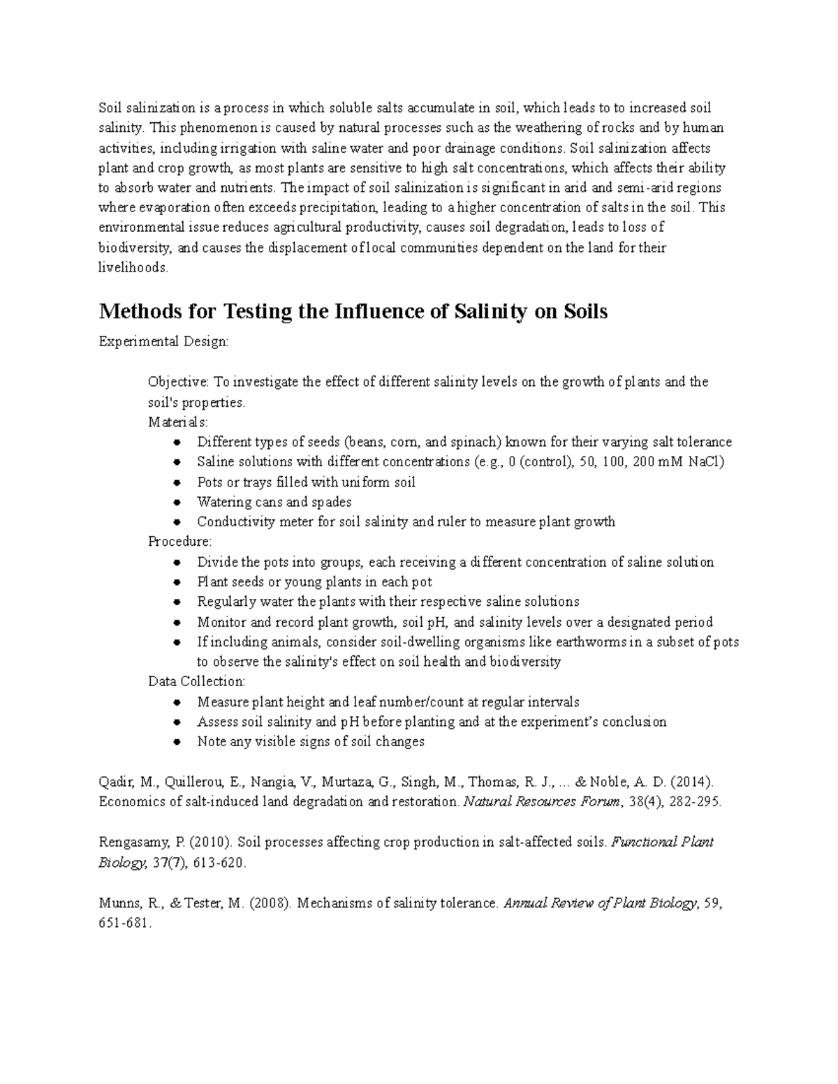 Soil Salinization Lab - Soil salinization is a process in which soluble ...