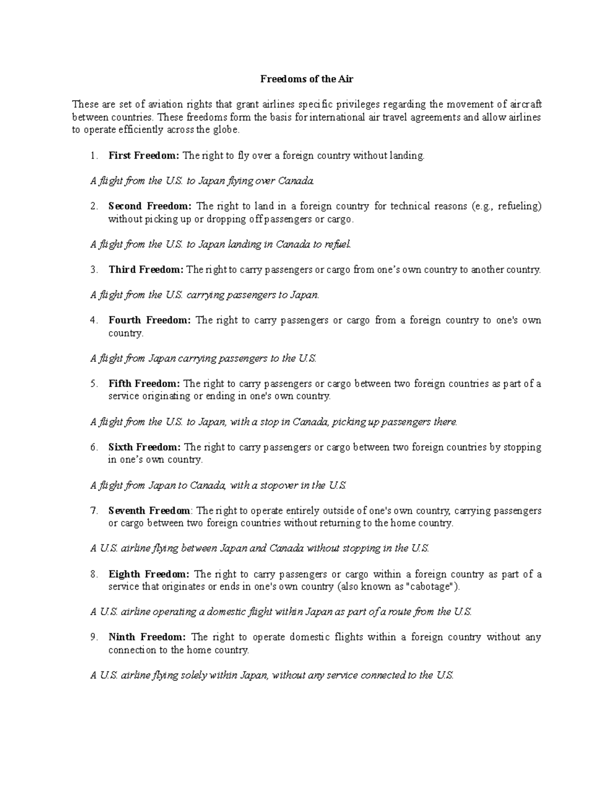 Freedoms of the Air - Freedoms of the Air These are set of aviation ...