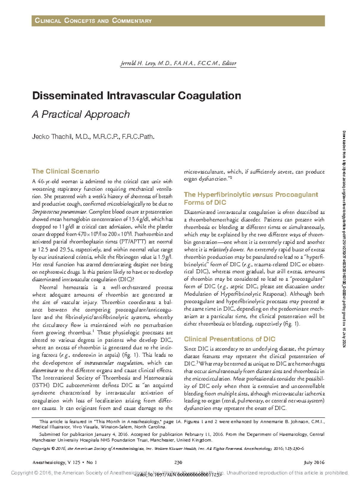 DIC - DIC - Copyright © 2016, the American Society of Anesthesiologists, Inc. Wolters Kluwer ...