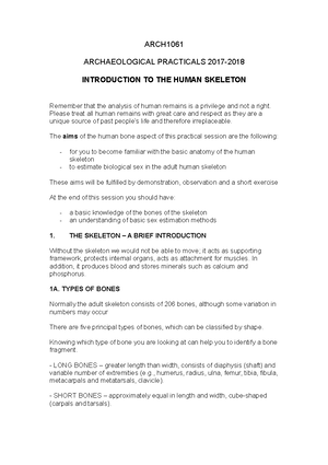 Arch Practicals Human Bones - ARCH1061 ARCHAEOLOGICAL PRACTICALS 2017 ...