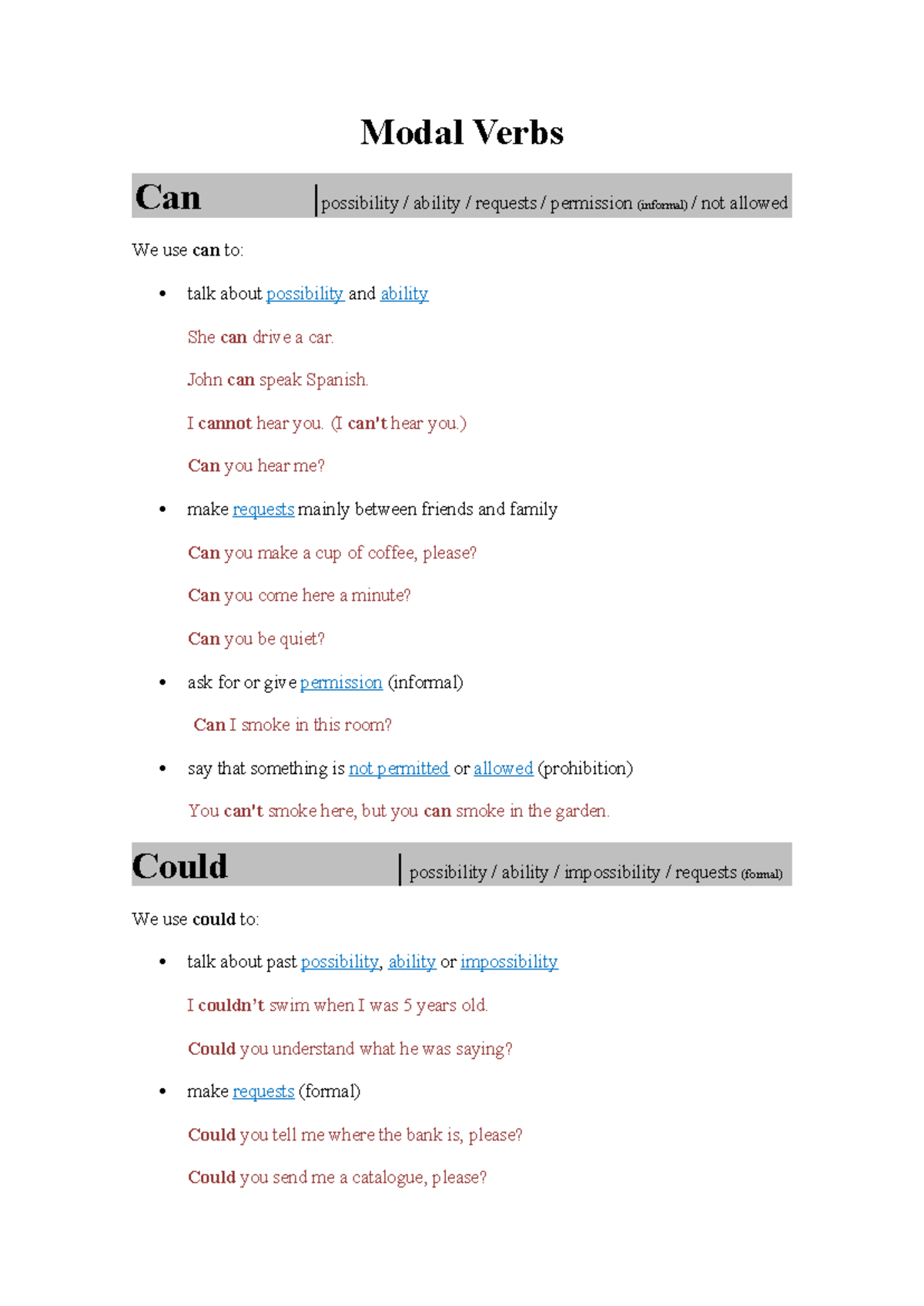 Modal verbs - meaning - Documento de apoio. - Modal Verbs Can ...