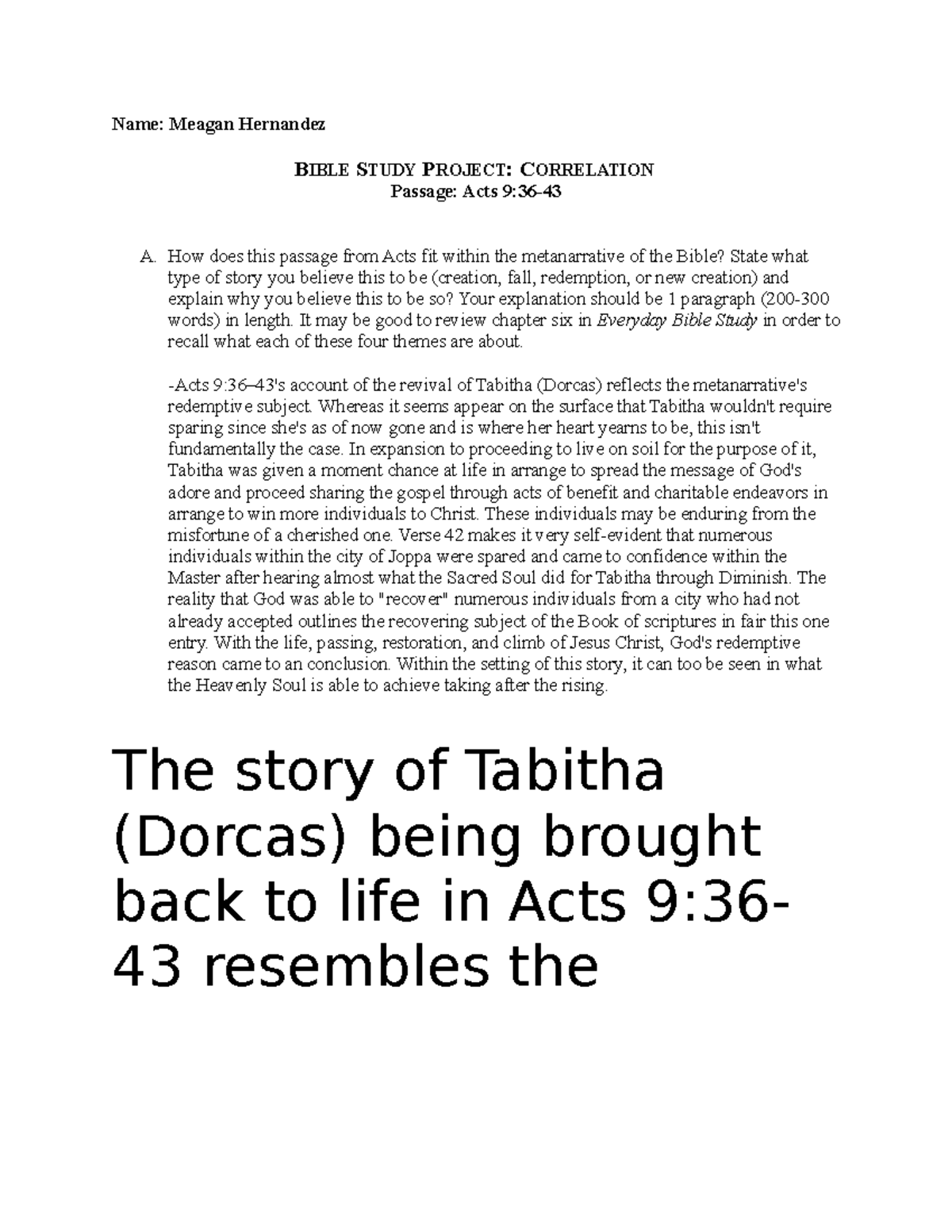 Bible Study Project- Correlation - Name: Meagan Hernandez BIBLE STUDY ...