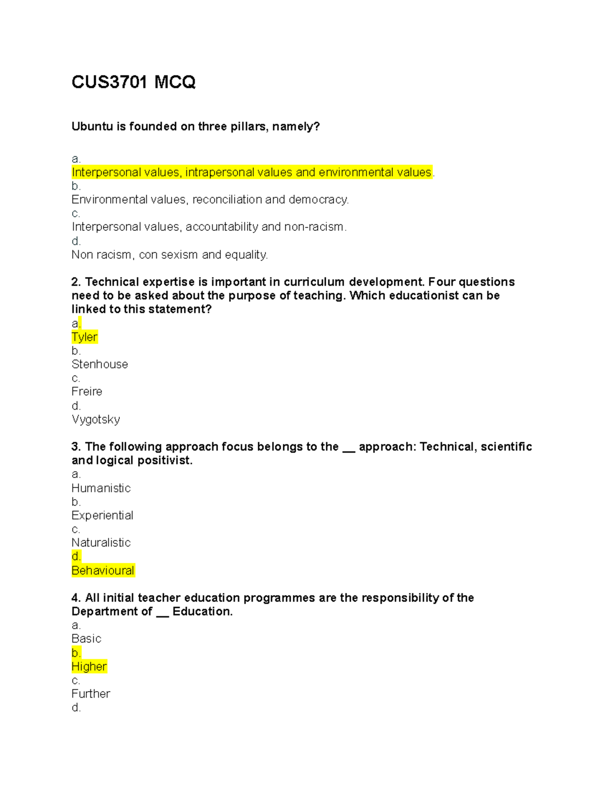 CUS3701 Quizz MCQ DOC - notes - CUS3701 MCQ Ubuntu is founded on three ...
