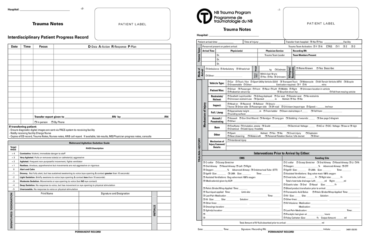 34851 Trauma Notes english - Trauma Notes -8-1- Trauma Team Personnel ...