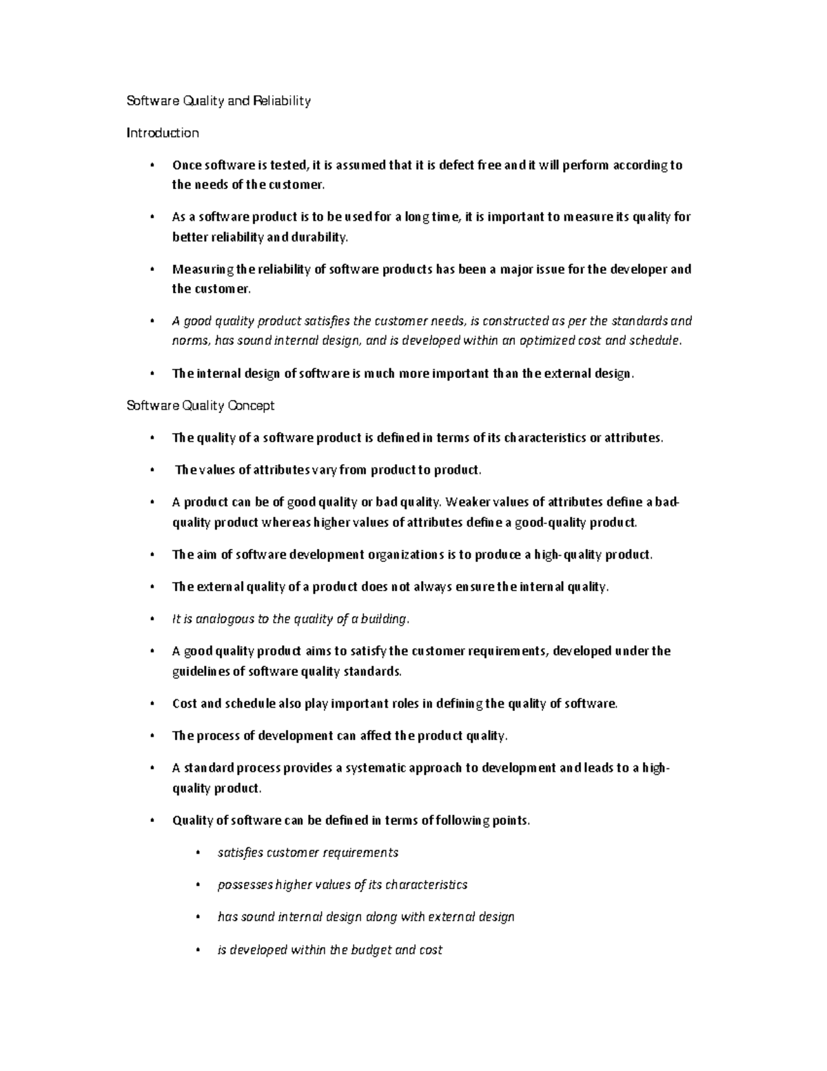 Software-Engineering Unit-6 - Software Quality and Reliability Introduction Once software is ...