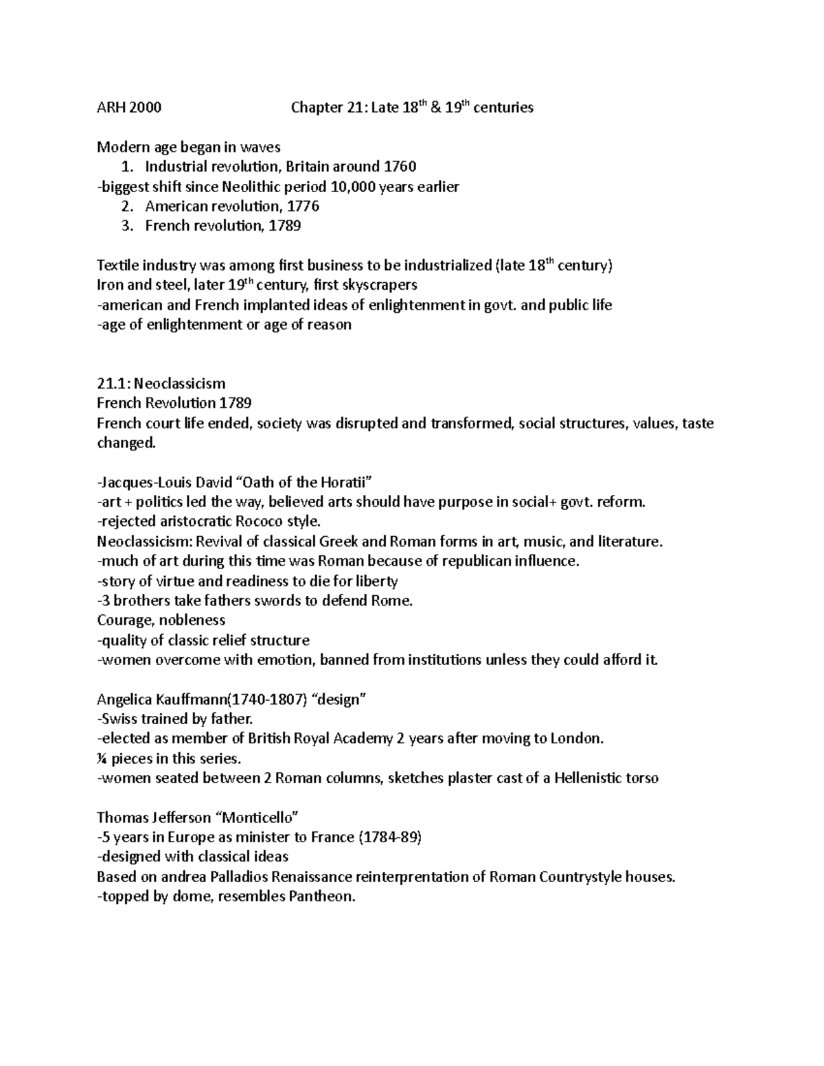 ARH 2000 ;Chapter 21 - notes - ARH Chapter 21: Late 18th 19th centuries ...