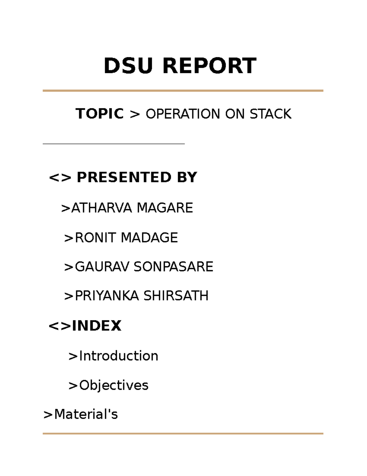 DSU Report - DSU REPORT TOPIC > OPERATION ON STACK ####### - Studocu