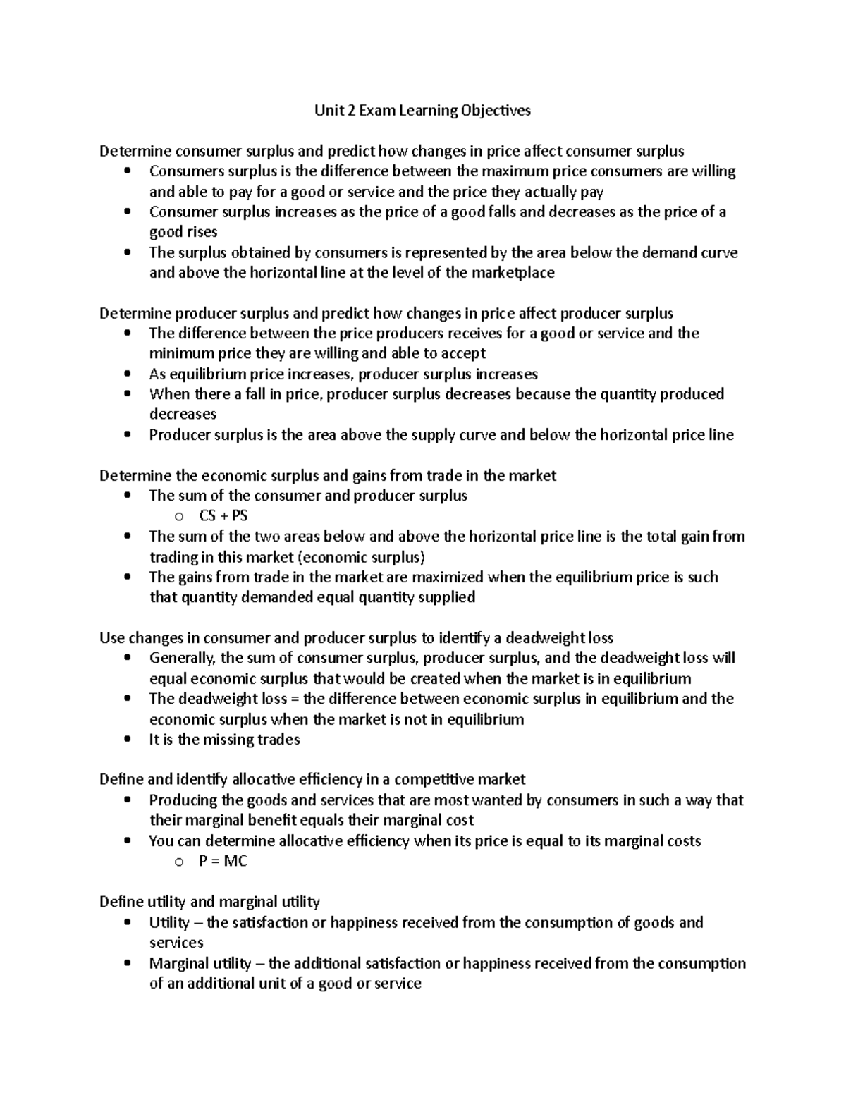 Unit 2 Exam Learning Objectives - Unit 2 Exam Learning Objectives ...