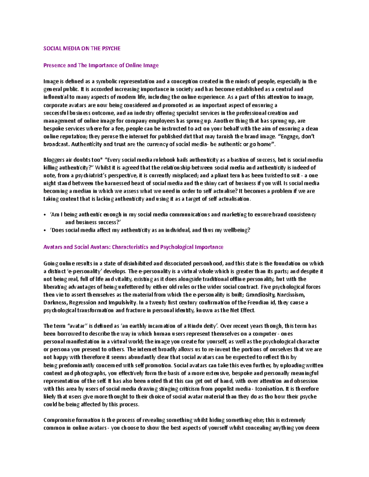 Social Media on the Psyche - SOCIAL MEDIA ON THE PSYCHE Presence and ...