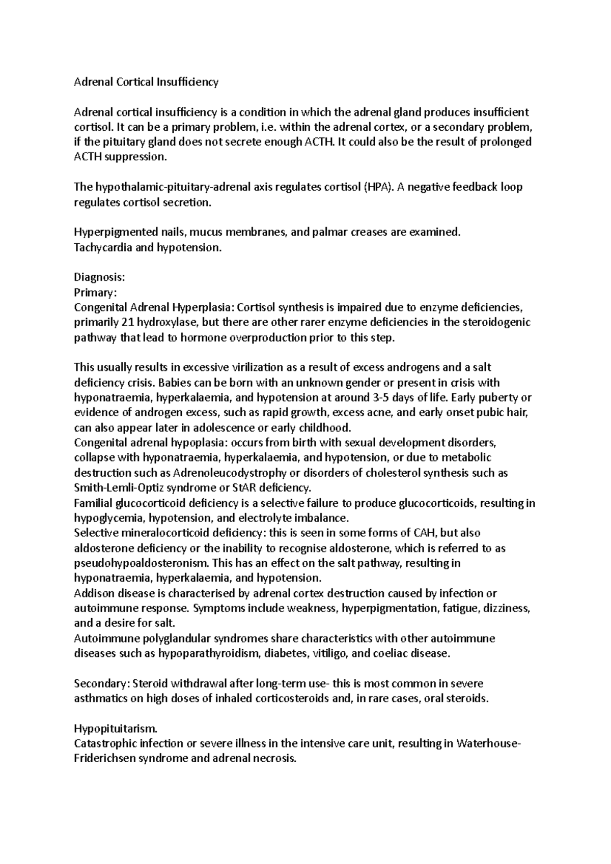 Adrenal Cortical Insufficiency - Adrenal Cortical Insufficiency Adrenal ...