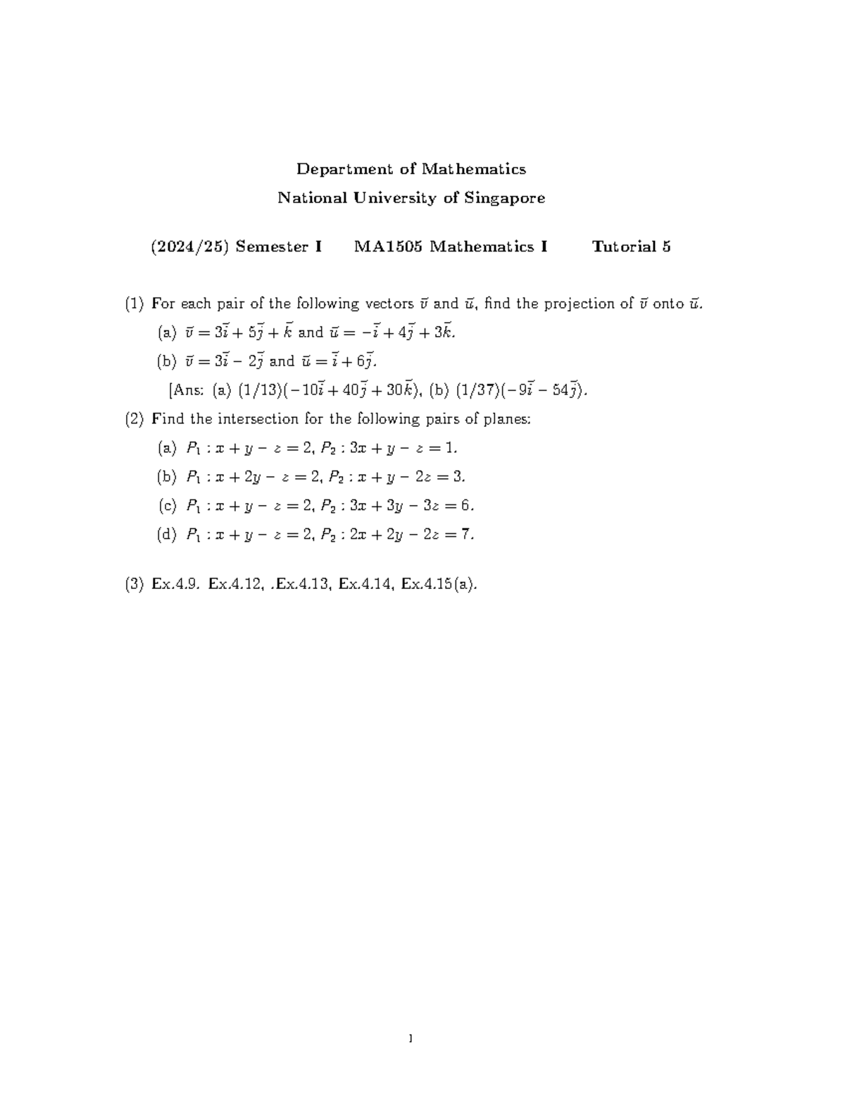 Tut5 - Tutorial 5 - Department of Mathematics National University of ...
