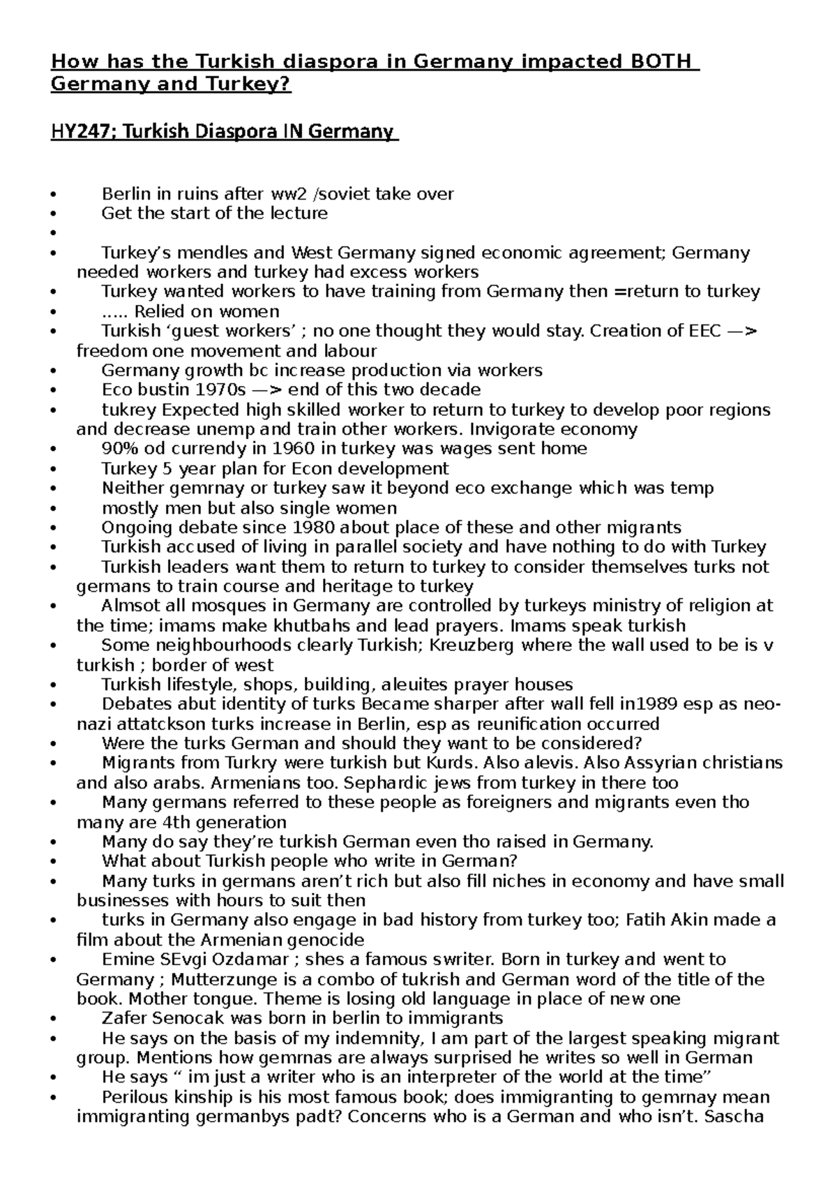 Readings - Germany and Turkey? HY247; Turkish Diaspora IN Germany ...