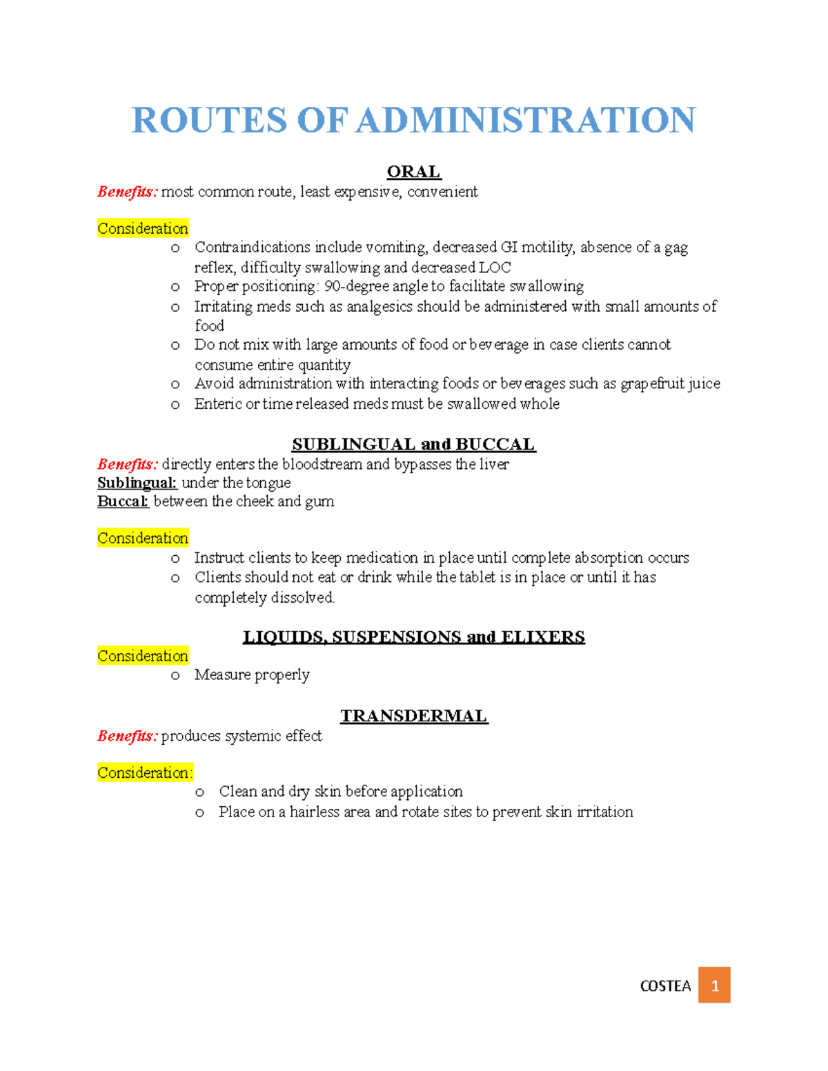 Routes OF Administration - ROUTES OF ADMINISTRATION ORAL Benefits: most ...