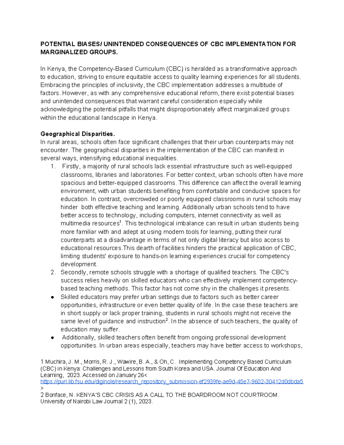 Potential biases of CBC implementation - POTENTIAL BIASES/ UNINTENDED ...