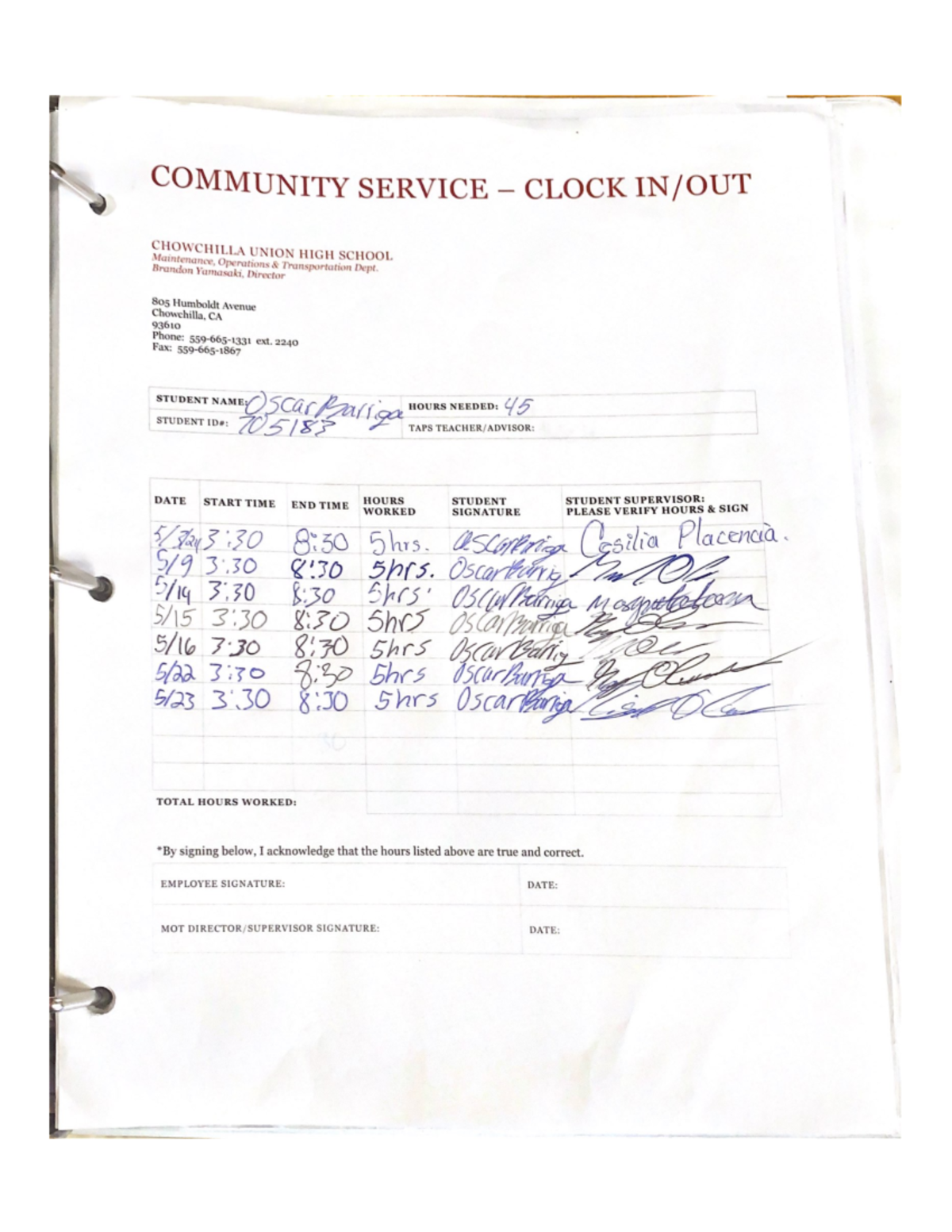 Community Service - Clock Inout - COMMUNITY SERVICE CLOCK CHOWCHILLA ...
