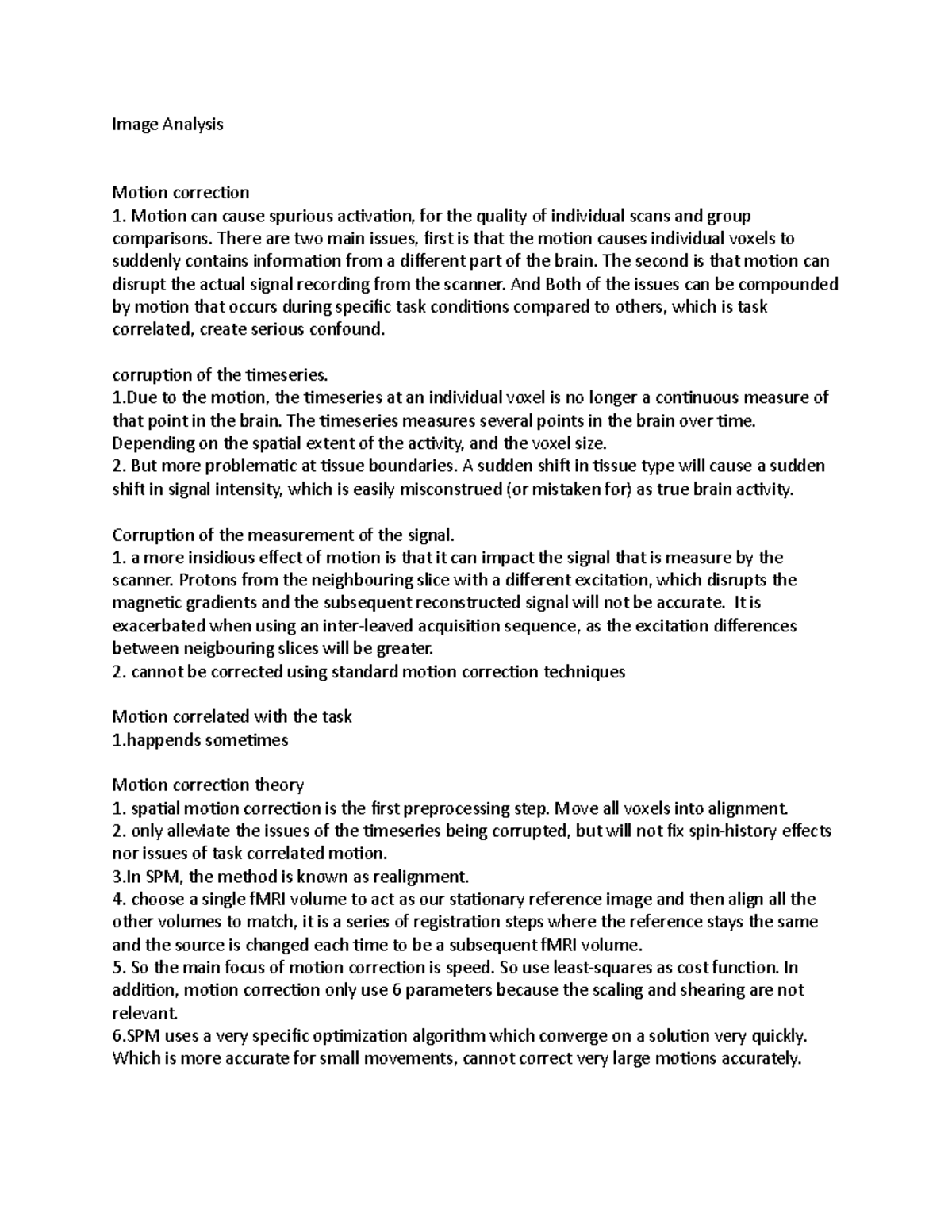 Image Analysis - Image Analysis Motion correction Motion can cause ...