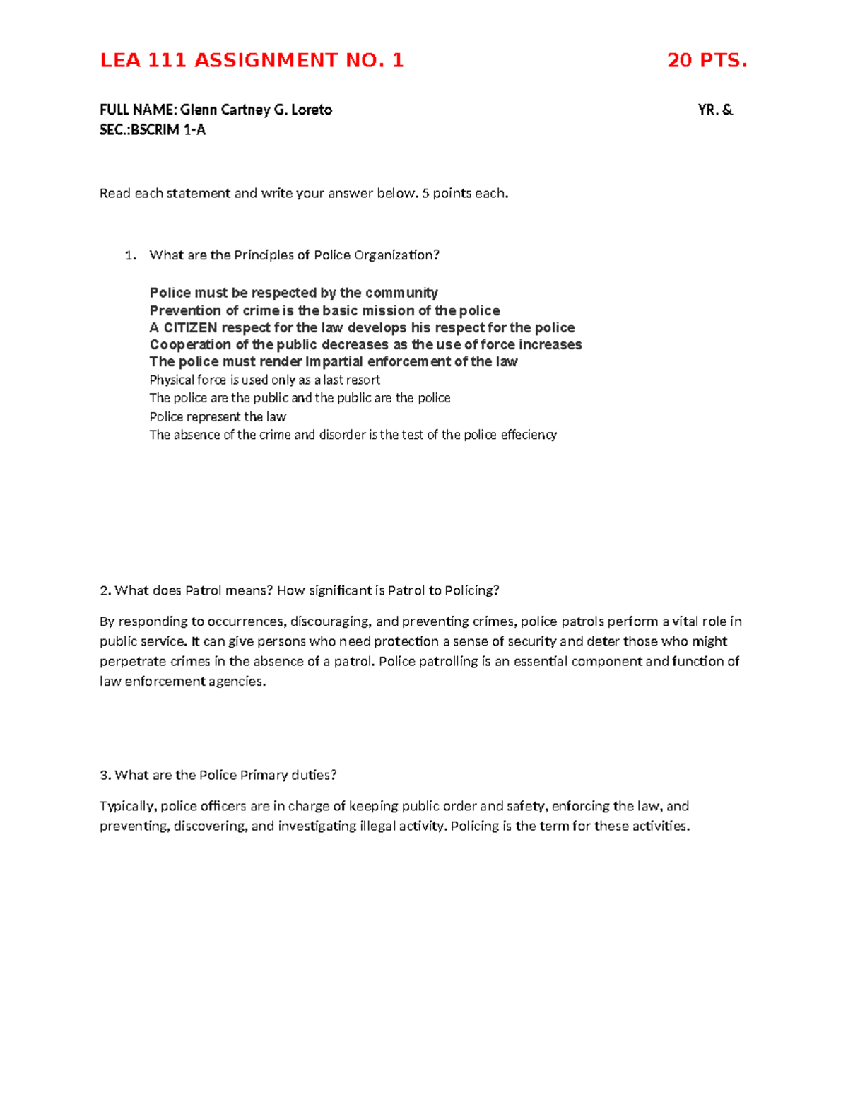 Assignment no. 1 LEA - want to learn something new - LEA 111 ASSIGNMENT NO. 1 20 PTS. FULL NAME ...