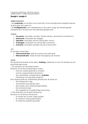 Nederlands theorie bij lezen - H1 onderwerp, deelonderwerpen en ...