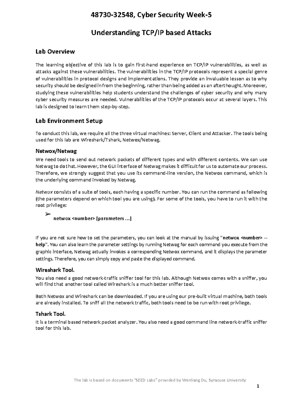 Week 5 Lab 4 Understanding Tcpip Based Attacks The Lab Is Based On