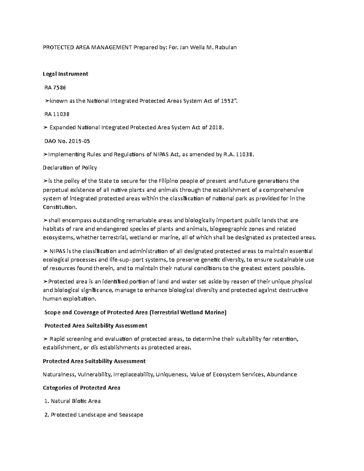 Protected AREA Management Prepared by - PROTECTED AREA MANAGEMENT ...