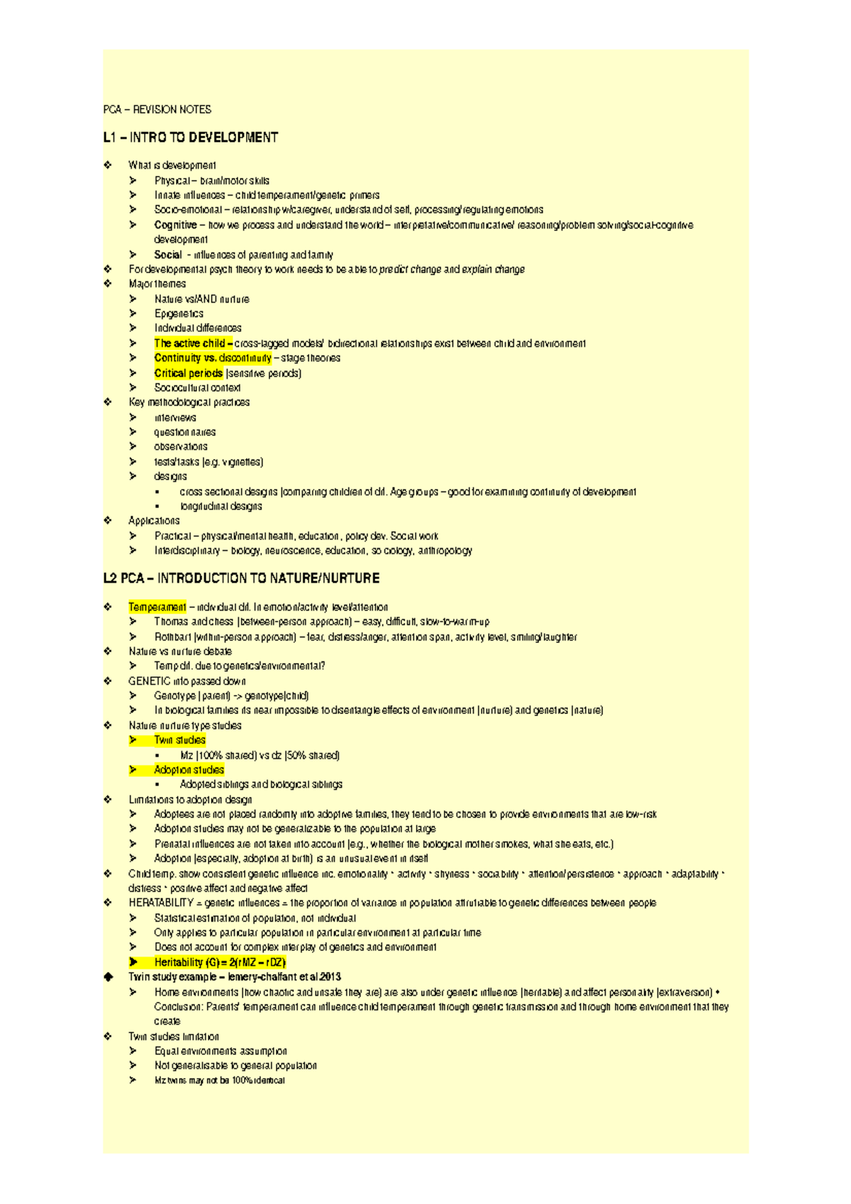 Revision notes PCA on Lectures and Readings - PCA REVISION NOTES L1 ...