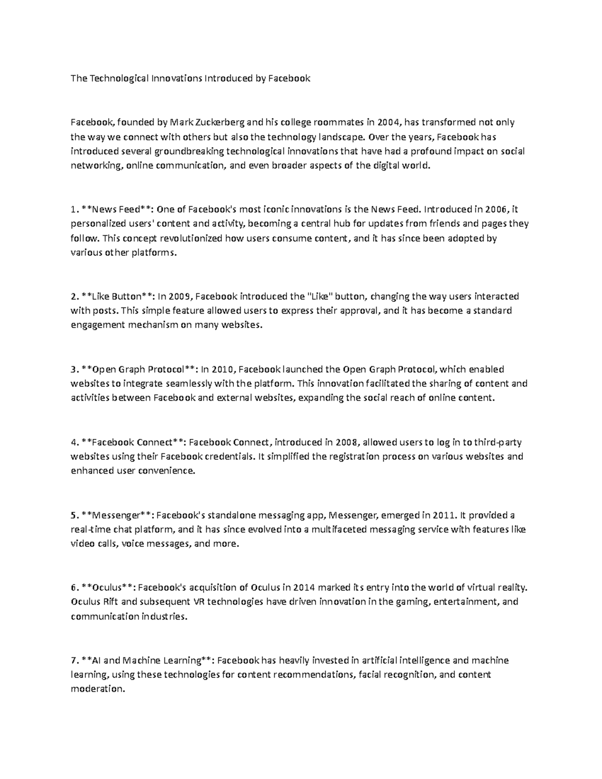 The Technological Innovations Introduced by Facebook - Over the years ...