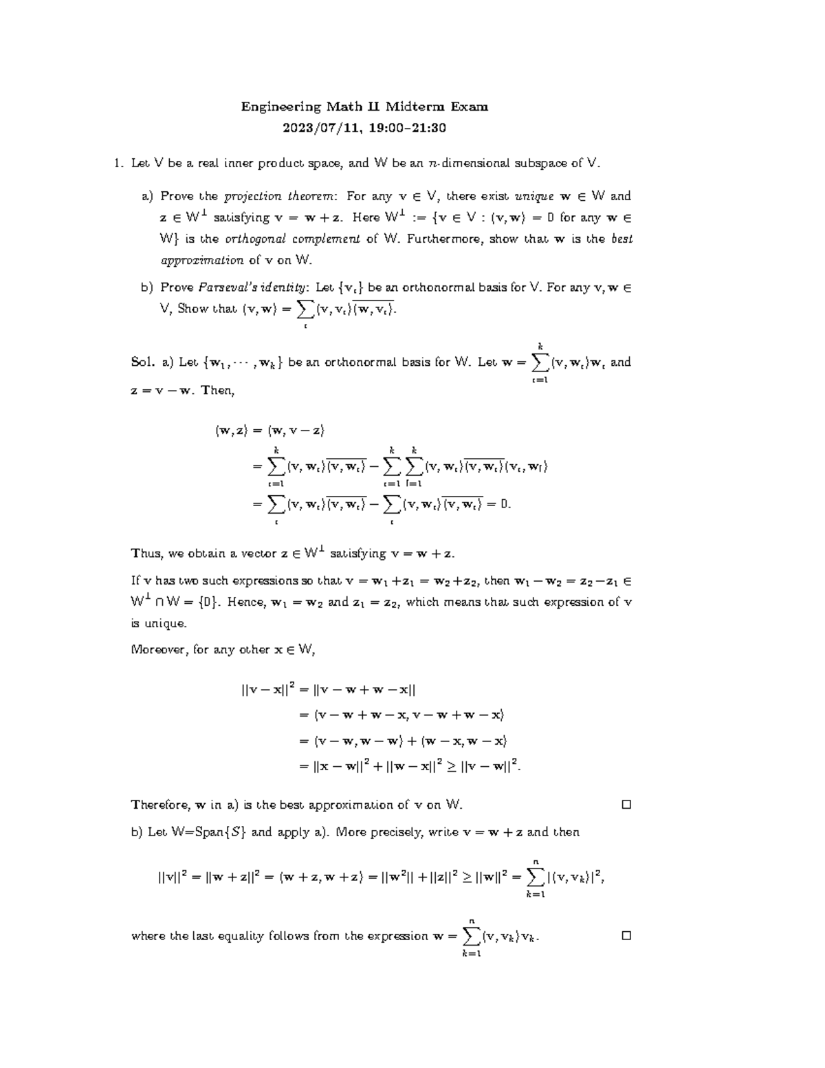 20230 SEng Math 2Mid Sol - Engineering Math II Midterm Exam 2023/07/11 ...