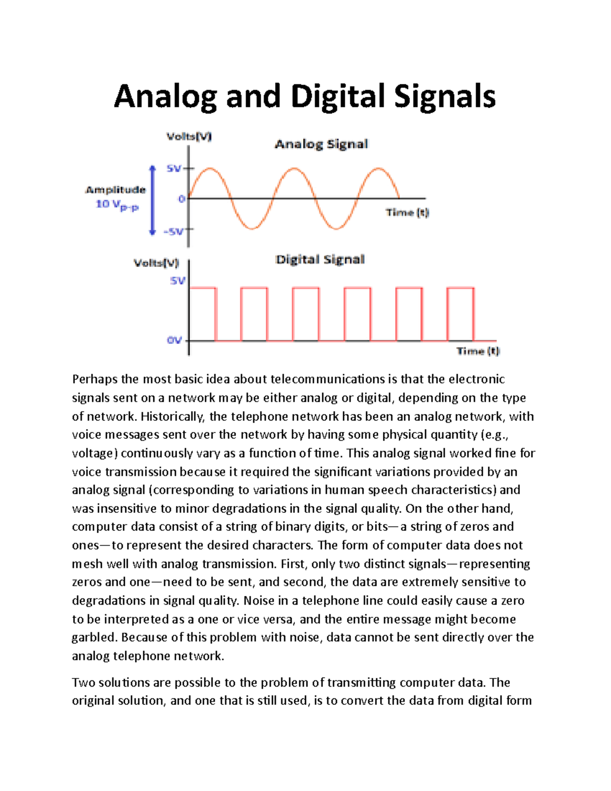 Analog and Digital Signals - Analog and Digital Signals Perhaps the ...