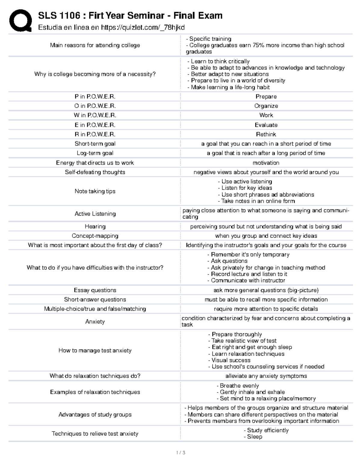 ASSIGMENTS FINAL TEST - SLS 1106 : Firt Year Seminar - Final Exam ...