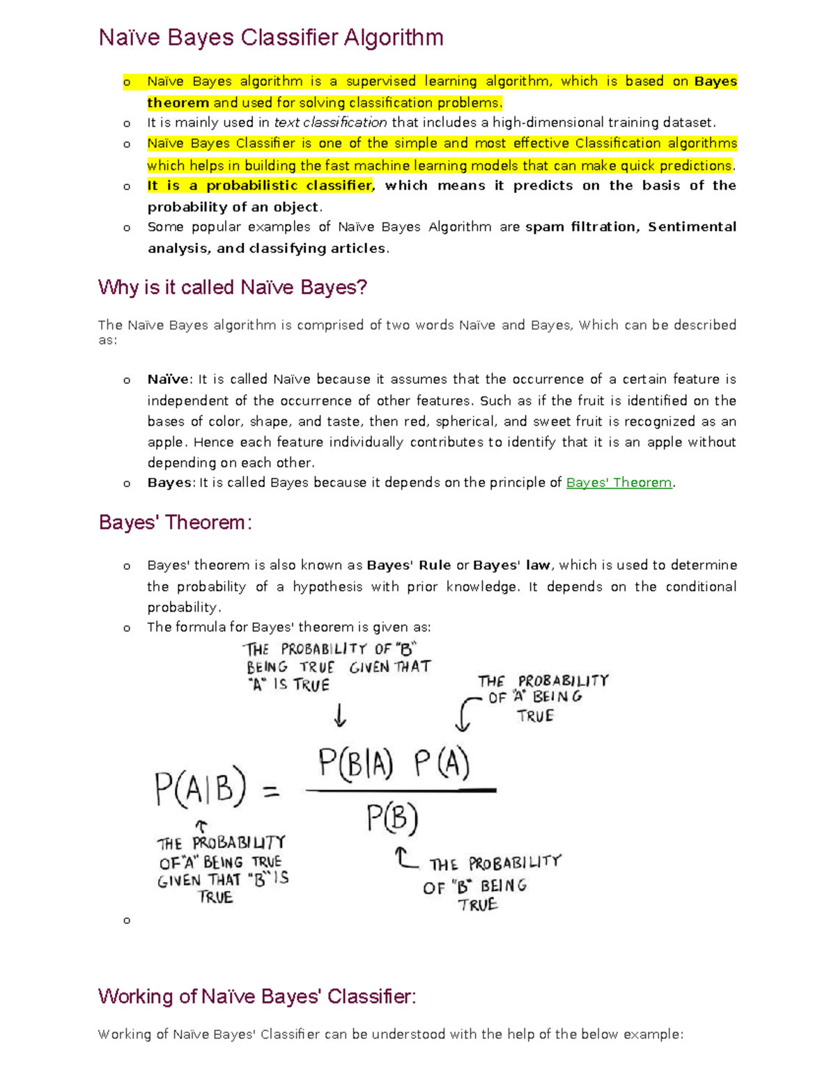 Naïve Bayes Classifier Algorithm Naïve Bayes Classifier Algorithm O Naïve Bayes Algorithm Is A
