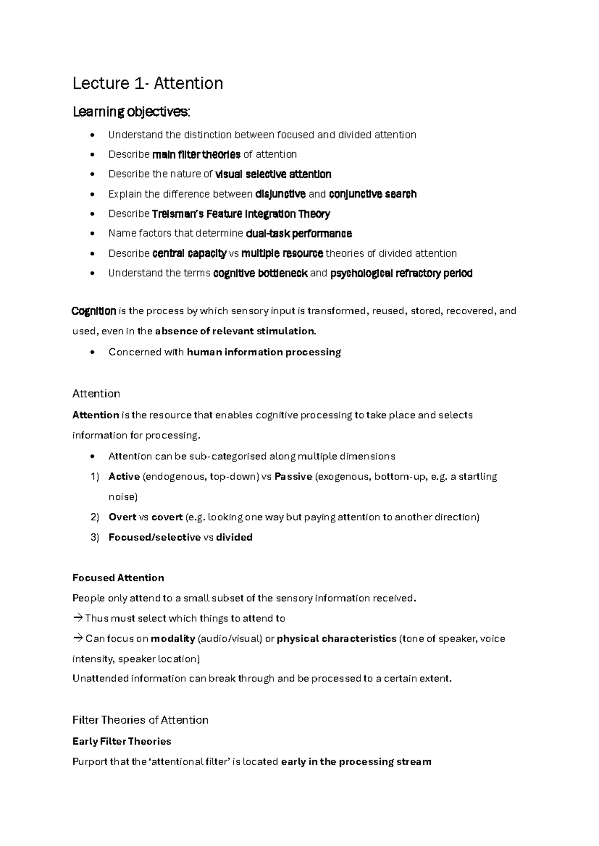 3315 final notes wk 1-4 - Lecture 1- Attention Learning objectives ...