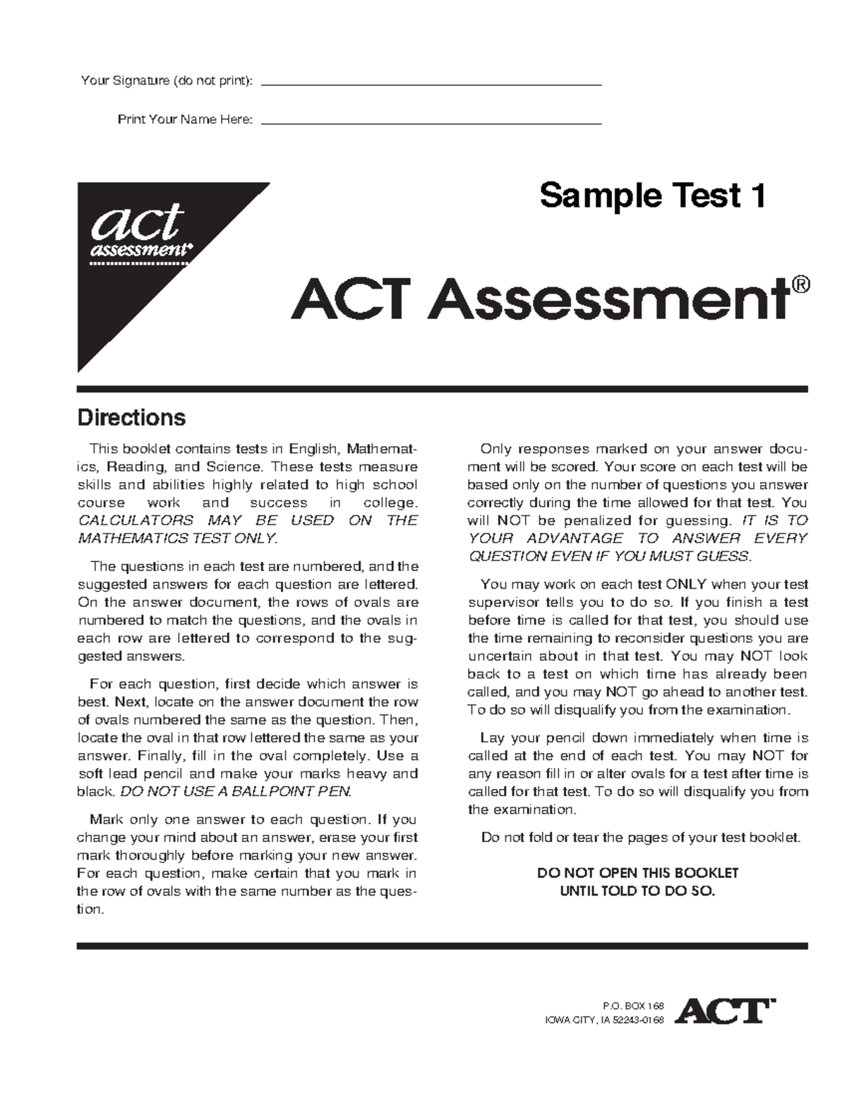 Sample Test 1 官方发布 Password Removed - This booklet contains tests in ...