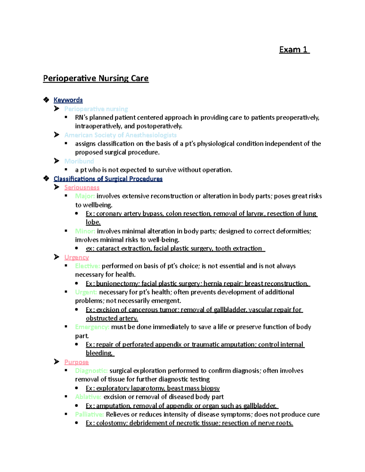 Perioperative Care - Surgery Periop - Exam 1 Perioperative Nursing Care ...
