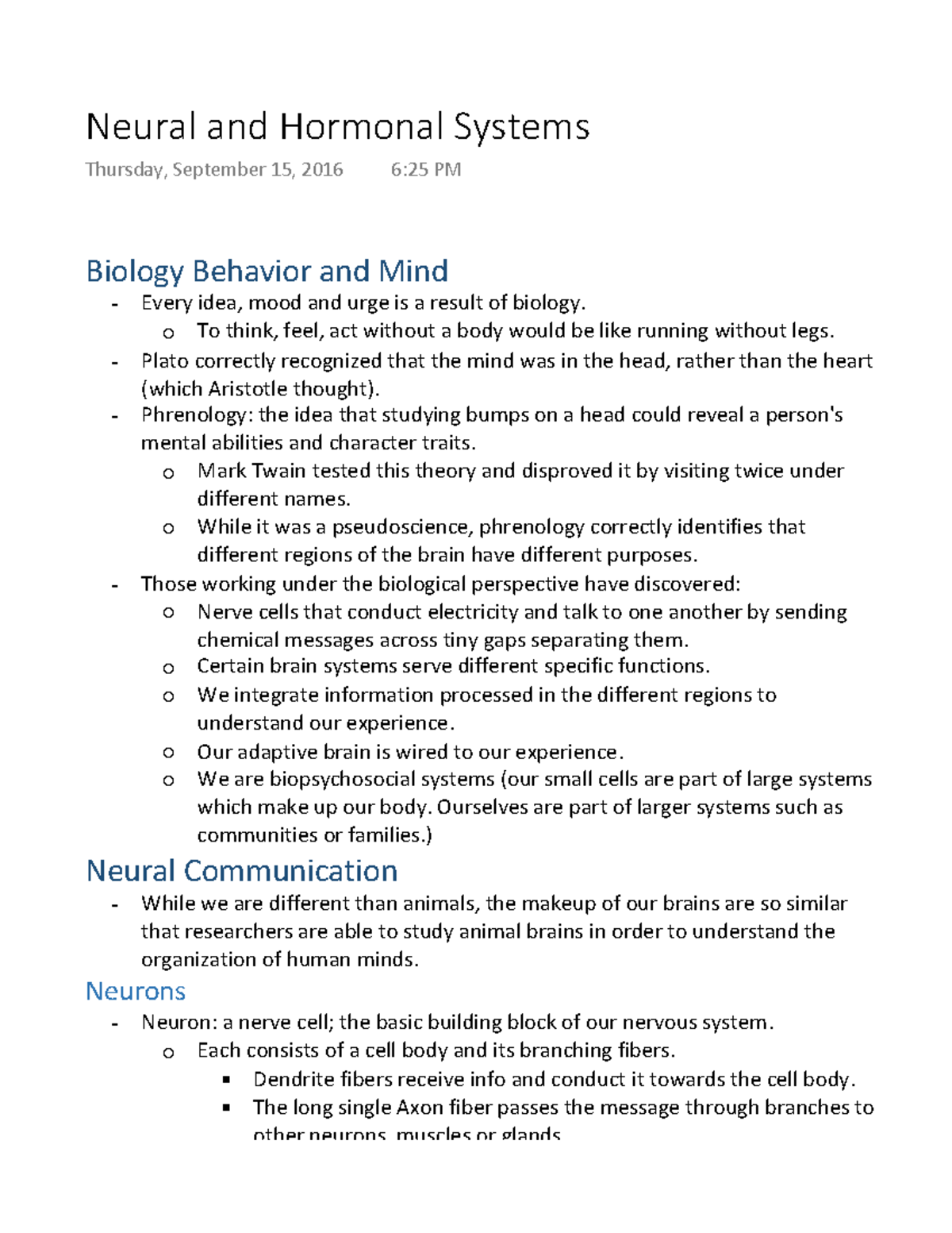 Neural and Hormonal Systems - Neural and Hormonal Systems Thursday ...