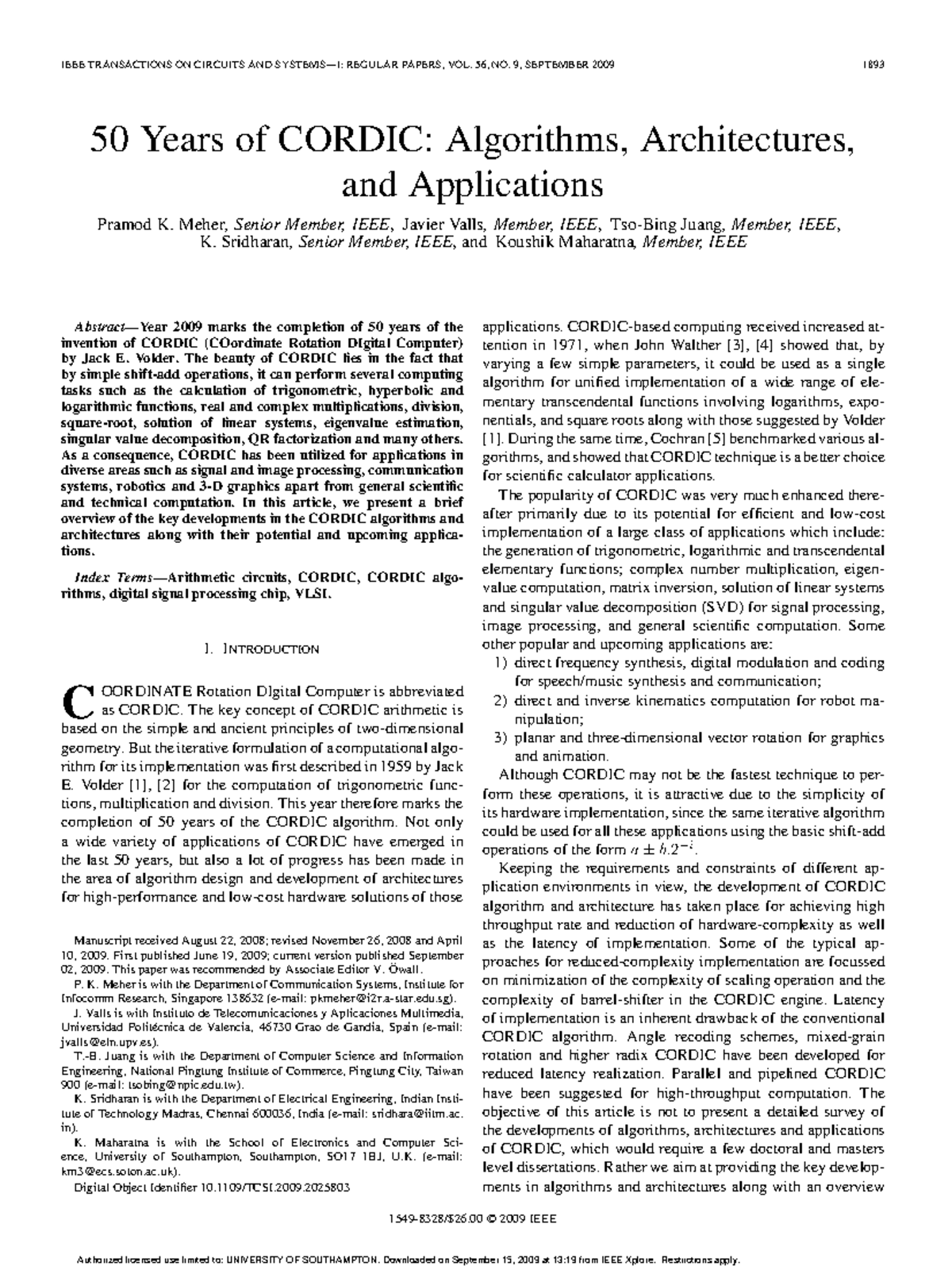 Tcas1 cordic review - IEEE TRANSACTIONS ON CIRCUITS AND SYSTEMS—I ...