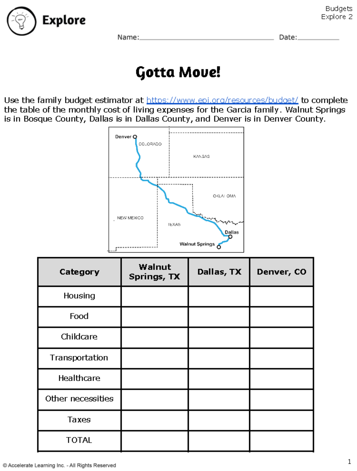 Assignment - vbhjdsmn b - Budgets Explore 2 Gotta Move! Use the family ...