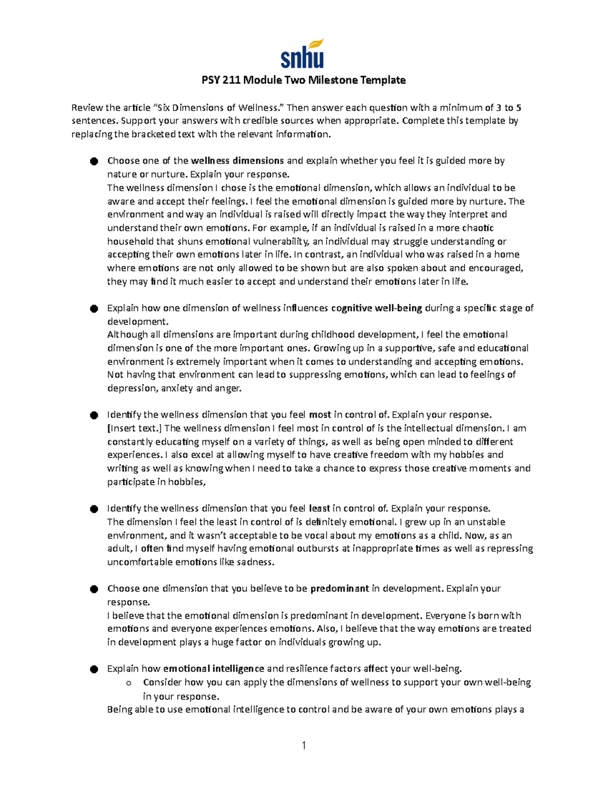 PSY 211 Module Two Milestone - ” Then answer each question with a ...