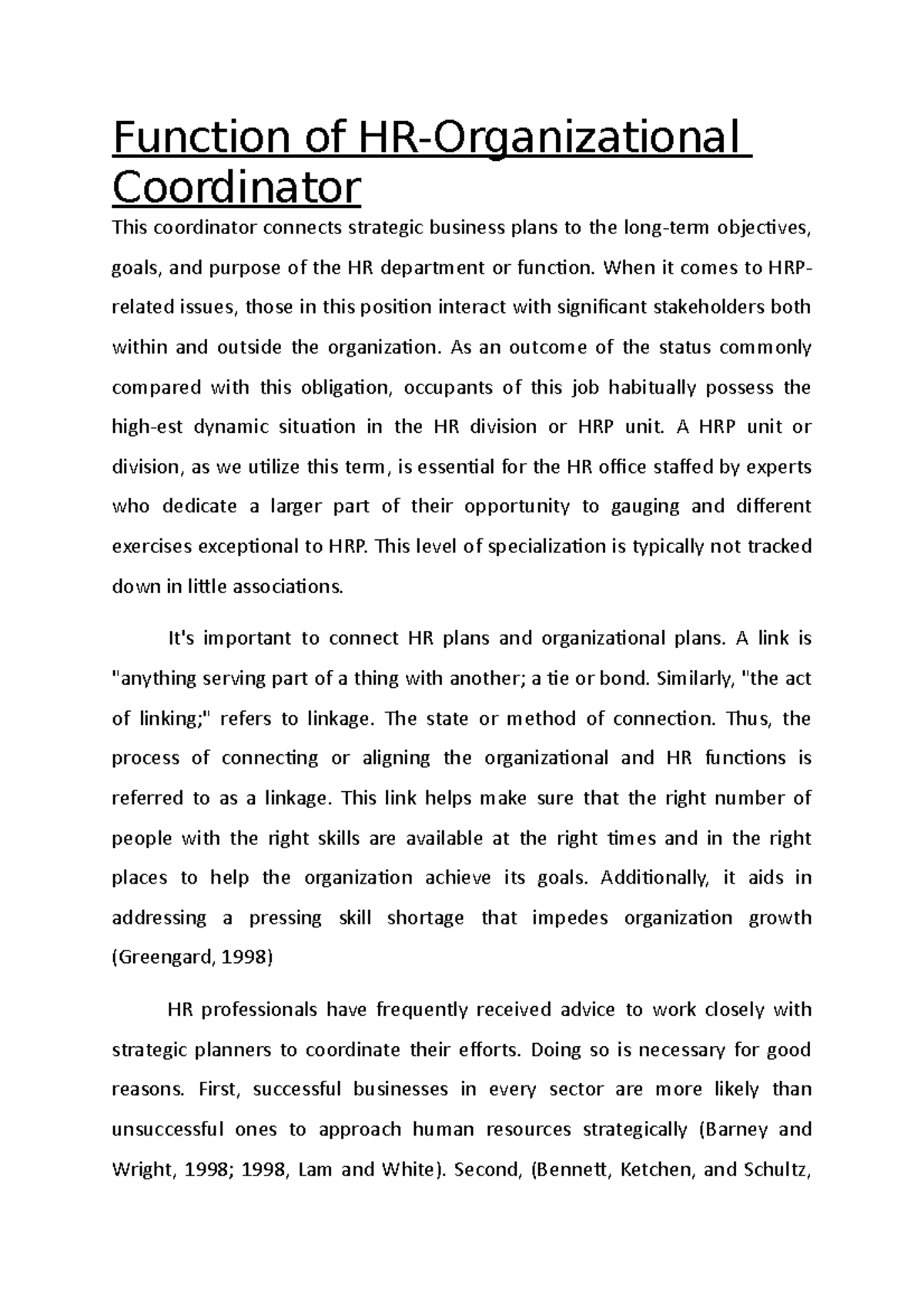 Function of HR-Organizational Coordinator - Function of HR ...
