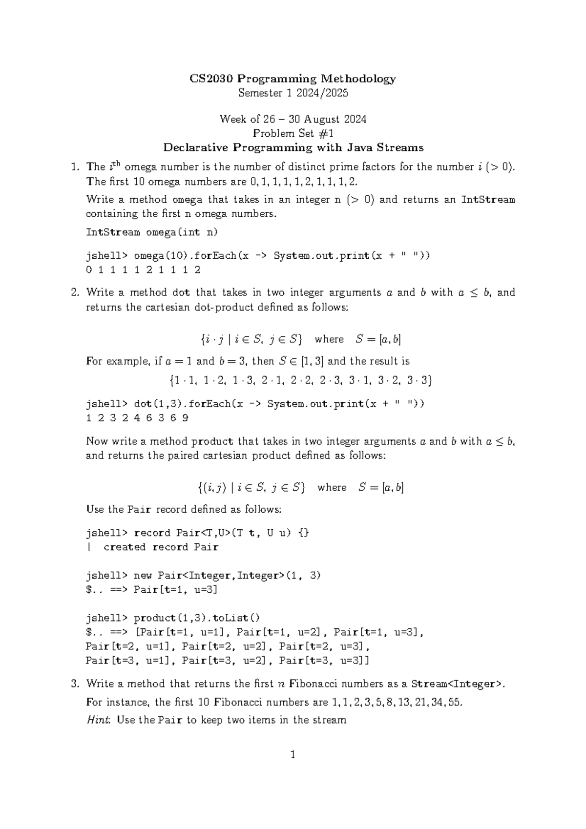 Recitation 01 - lecture note - CS2030 Programming Methodology Semester 1 2024/ Week of 26 – 30 ...